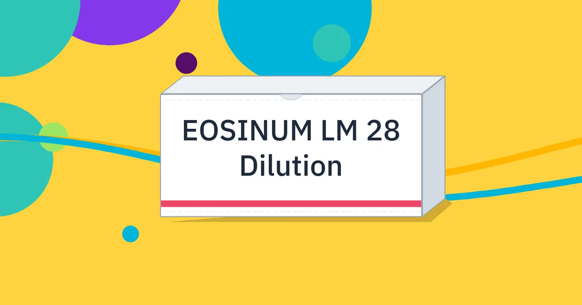 Symbolbild: Packung mit der Aufschrift EOSINUM LM 28 Dilution (PZN 16704803) – Verfügbarkeit und Bezug in Apotheken in Frankfurt am Main