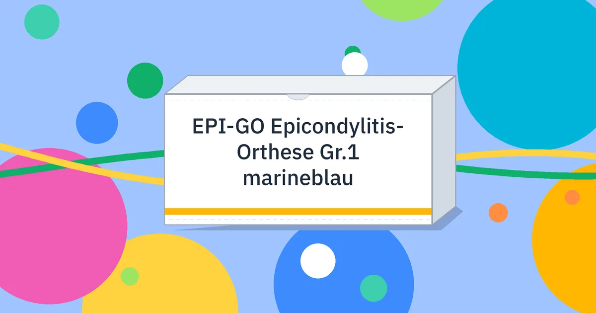 Symbolbild: Packung mit der Aufschrift EPI-GO Epicondylitis-Orthese Gr.1 marineblau (PZN 19742454) – Verfügbarkeit und Bezug in Apotheken in Frankfurt am Main