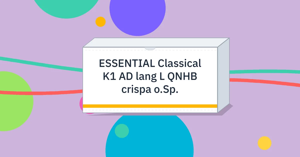 Symbolbild: Packung mit der Aufschrift ESSENTIAL Classical K1 AD lang L QNHB crispa o.Sp. (PZN 18866415) – Verfügbarkeit und Bezug in Apotheken in Frankfurt am Main