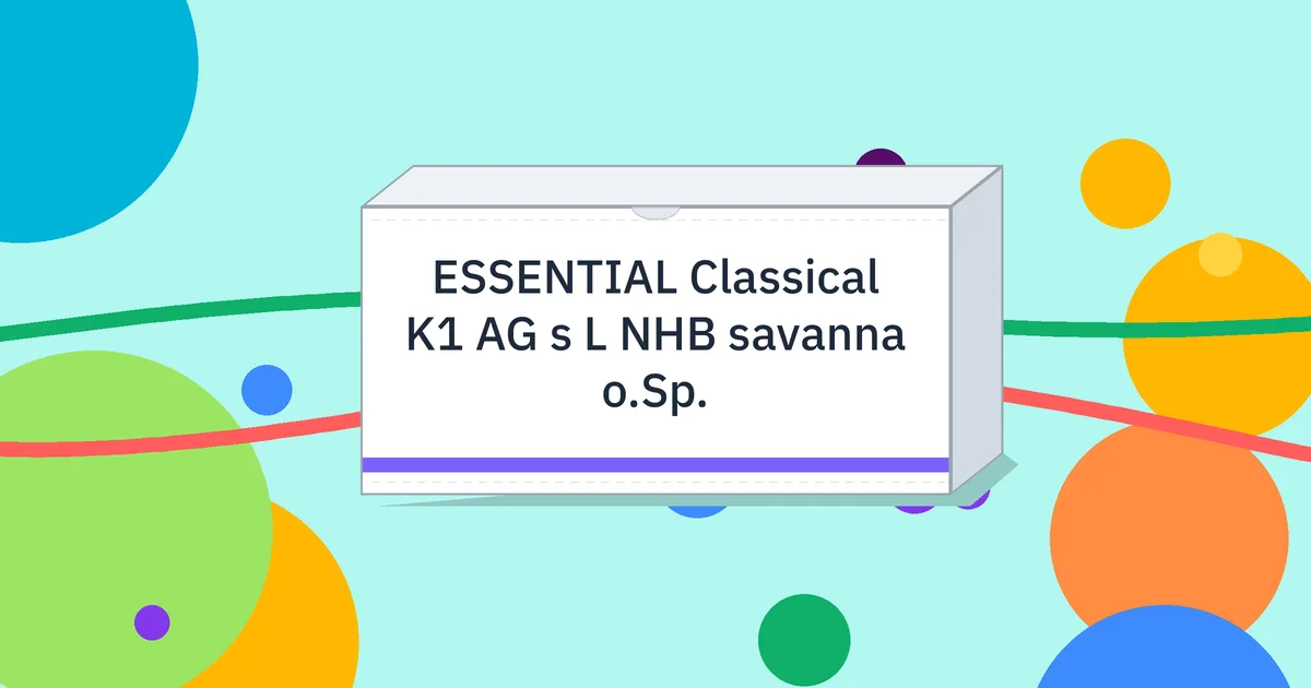 Symbolbild: Packung mit der Aufschrift ESSENTIAL Classical K1 AG s L NHB savanna o.Sp. (PZN 19307994) – Verfügbarkeit und Bezug in Apotheken in Frankfurt am Main
