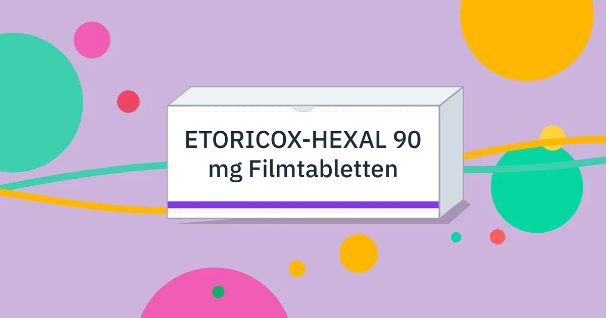 Symbolbild: Packung mit der Aufschrift ETORICOX-HEXAL 90 mg Filmtabletten (PZN 11872246) – Verfügbarkeit und Bezug in Apotheken in Frankfurt am Main