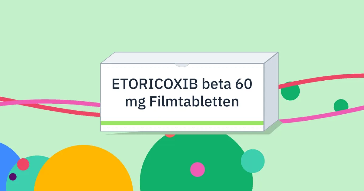 Symbolbild: Packung mit der Aufschrift ETORICOXIB beta 60 mg Filmtabletten (PZN 12444222) – Verfügbarkeit und Bezug in Apotheken in Frankfurt am Main