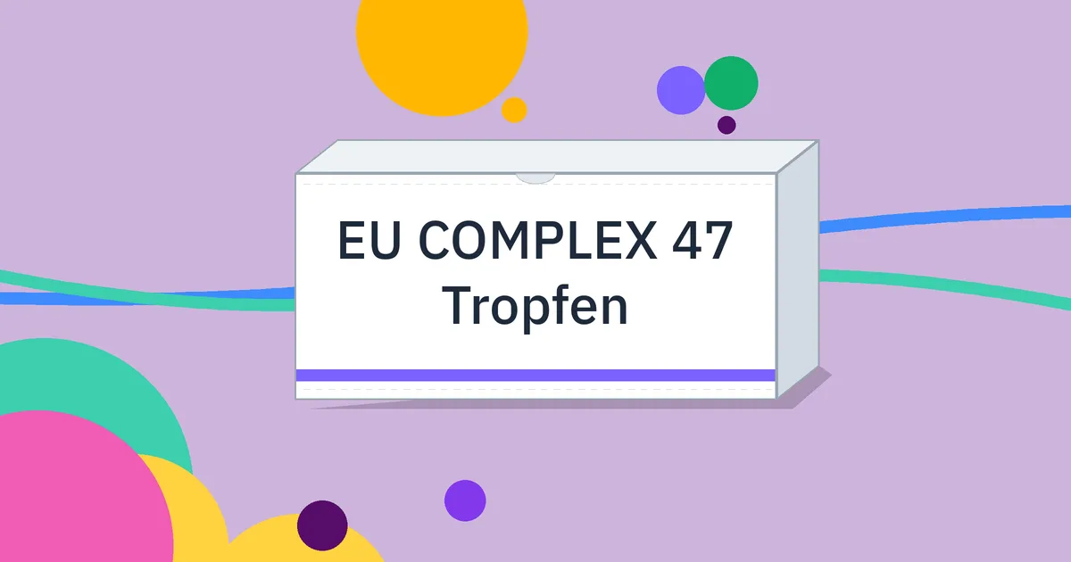 Symbolbild: Packung mit der Aufschrift EU COMPLEX 47 Tropfen (PZN 18162217) – Verfügbarkeit und Bezug in Apotheken in Frankfurt am Main