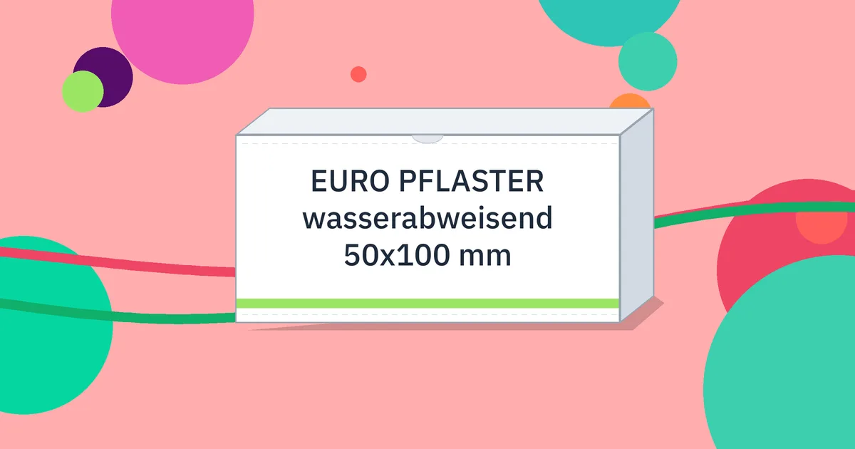 Symbolbild: Packung mit der Aufschrift EURO PFLASTER wasserabweisend 50x100 mm (PZN 11025693) – Verfügbarkeit und Bezug in Apotheken in Frankfurt am Main