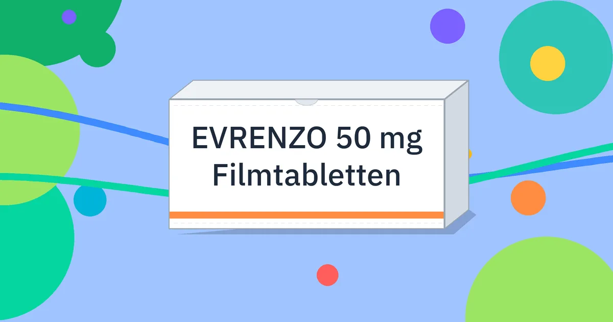 Symbolbild: Packung mit der Aufschrift EVRENZO 50 mg Filmtabletten (PZN 18496214) – Verfügbarkeit und Bezug in Apotheken in Frankfurt am Main