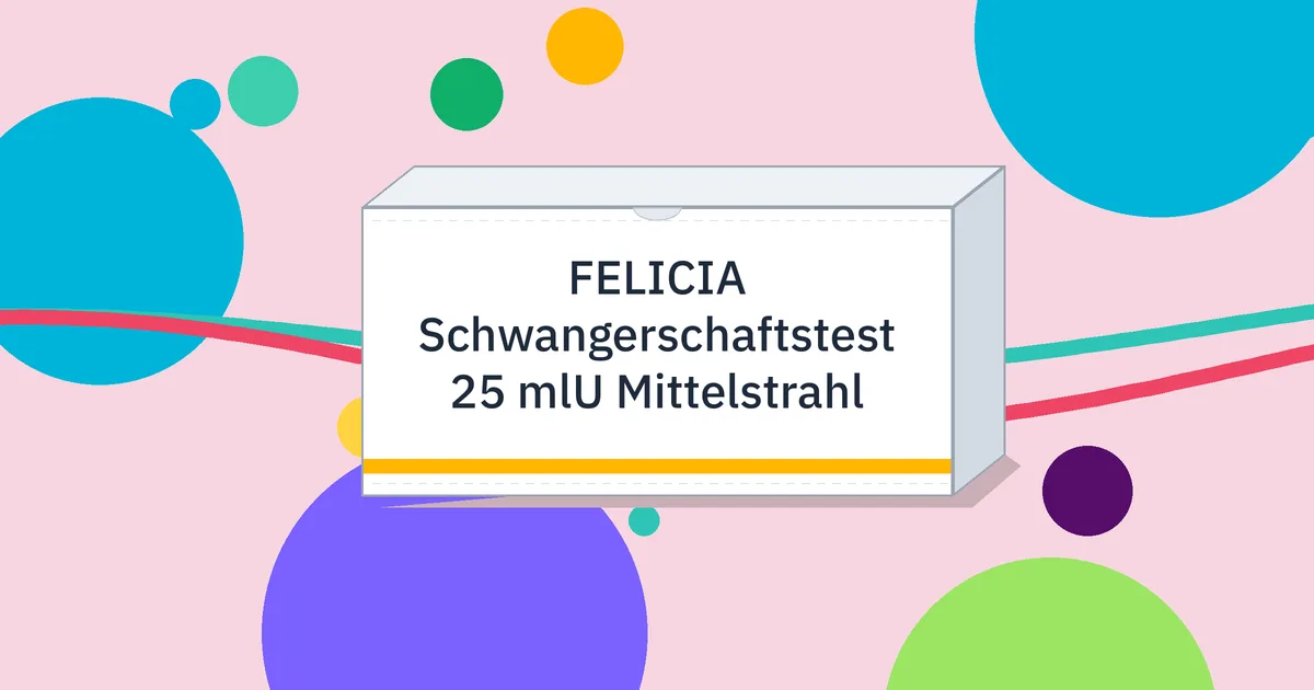 Symbolbild: Packung mit der Aufschrift FELICIA Schwangerschaftstest 25 mlU Mittelstrahl (PZN 10187778) – Verfügbarkeit und Bezug in Apotheken in Frankfurt am Main