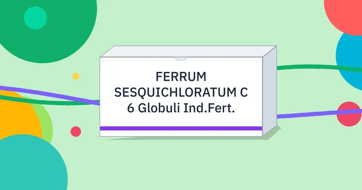 Symbolbild: Packung mit der Aufschrift FERRUM SESQUICHLORATUM C 6 Globuli Ind.Fert. (PZN 17683345) – Verfügbarkeit und Bezug in Apotheken in Frankfurt am Main