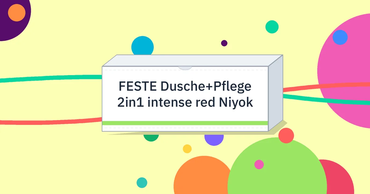 Symbolbild: Packung mit der Aufschrift FESTE Dusche+Pflege 2in1 intense red Niyok (PZN 17535722) – Verfügbarkeit und Bezug in Apotheken in Frankfurt am Main