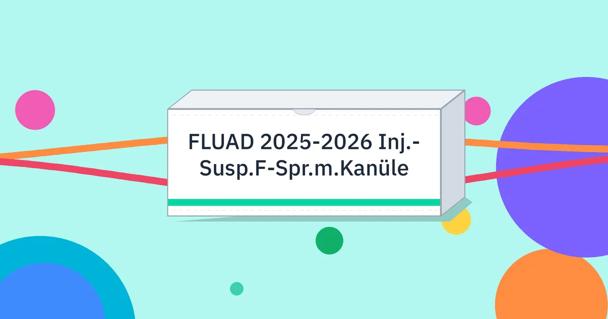 Symbolbild: Packung mit der Aufschrift FLUAD 2025-2026 Inj.-Susp.F-Spr.m.Kanüle (PZN 19344908) – Verfügbarkeit und Bezug in Apotheken in Frankfurt am Main