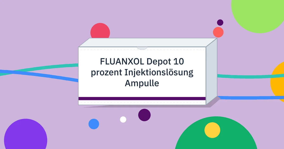 Symbolbild: Packung mit der Aufschrift FLUANXOL Depot 10 prozent Injektionslösung Ampulle (PZN 06919856) – Verfügbarkeit und Bezug in Apotheken in Frankfurt am Main