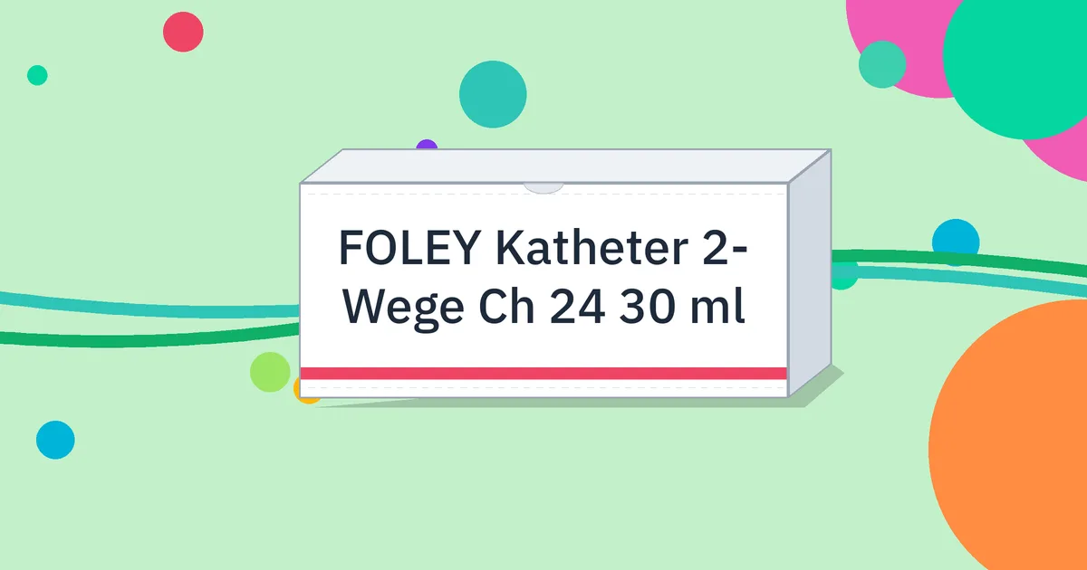 Symbolbild: Packung mit der Aufschrift FOLEY Katheter 2-Wege Ch 24 30 ml (PZN 20271913) – Verfügbarkeit und Bezug in Apotheken in Frankfurt am Main