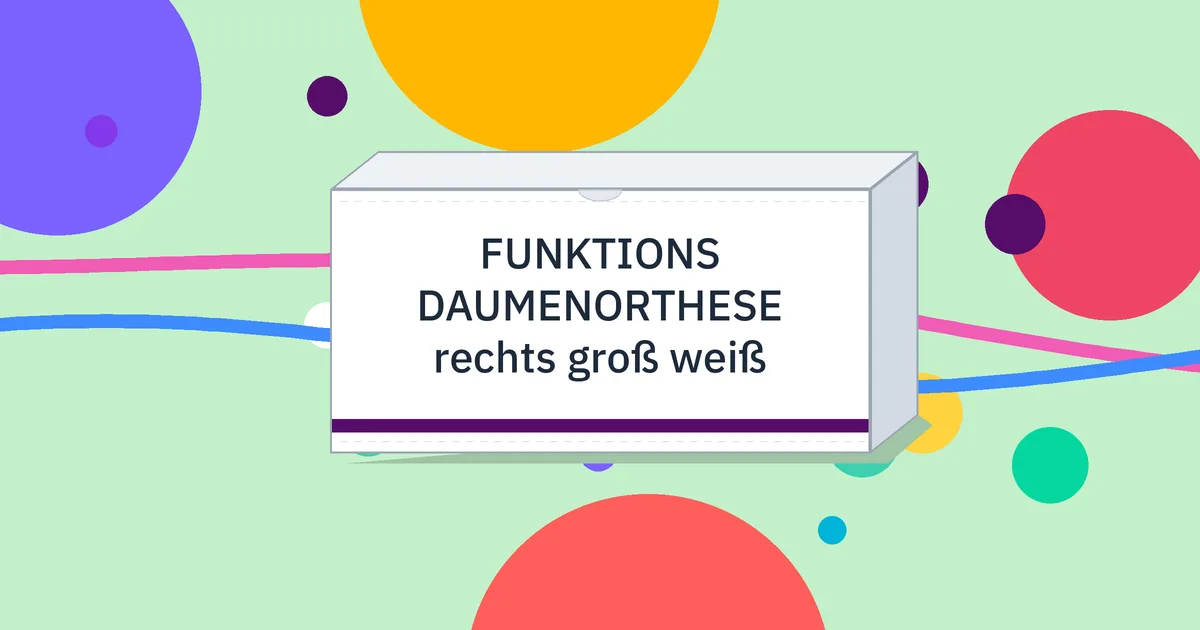 Symbolbild: Packung mit der Aufschrift FUNKTIONS DAUMENORTHESE rechts groß weiß (PZN 11097497) – Verfügbarkeit und Bezug in Apotheken in Frankfurt am Main