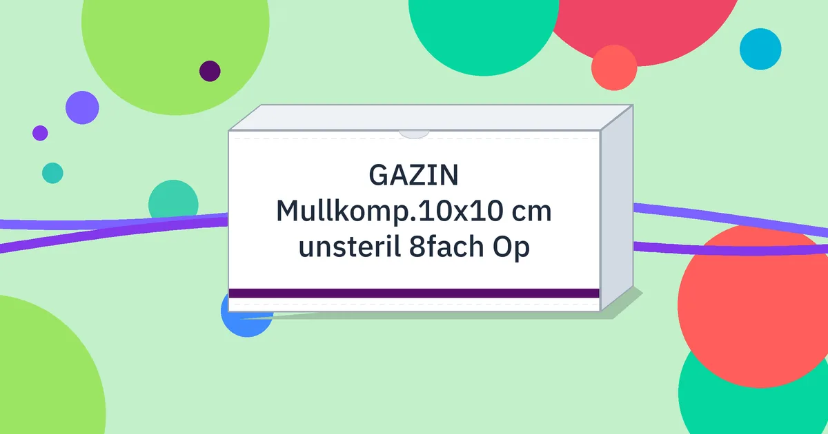 Symbolbild: Packung mit der Aufschrift GAZIN Mullkomp.10x10 cm unsteril 8fach Op (PZN 16359559) – Verfügbarkeit und Bezug in Apotheken in Frankfurt am Main