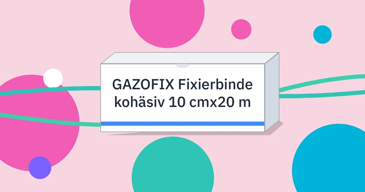Symbolbild: Packung mit der Aufschrift GAZOFIX Fixierbinde kohäsiv 10 cmx20 m (PZN 19882824) – Verfügbarkeit und Bezug in Apotheken in Frankfurt am Main