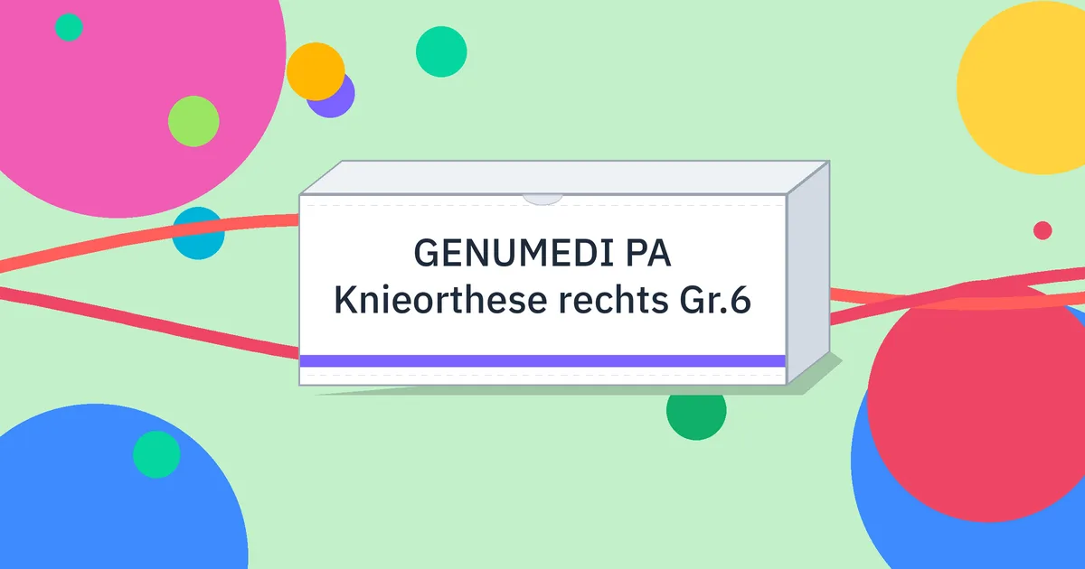 Symbolbild: Packung mit der Aufschrift GENUMEDI PA Knieorthese rechts Gr.6 (PZN 17855415) – Verfügbarkeit und Bezug in Apotheken in Frankfurt am Main