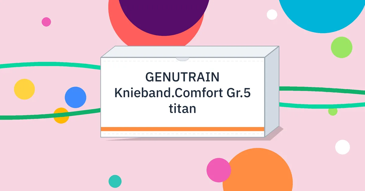 Symbolbild: Packung mit der Aufschrift GENUTRAIN Knieband.Comfort Gr.5 titan (PZN 12517116) – Verfügbarkeit und Bezug in Apotheken in Frankfurt am Main