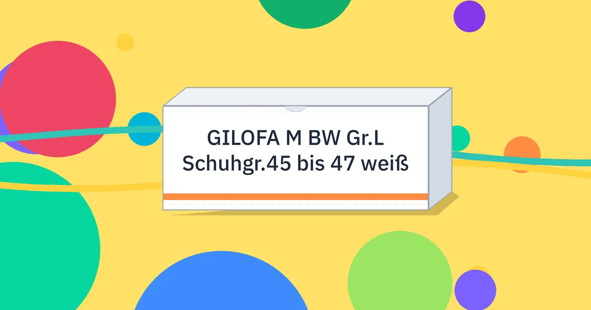 Symbolbild: Packung mit der Aufschrift GILOFA M BW Gr.L Schuhgr.45 bis 47 weiß (PZN 16725142) – Verfügbarkeit und Bezug in Apotheken in Frankfurt am Main