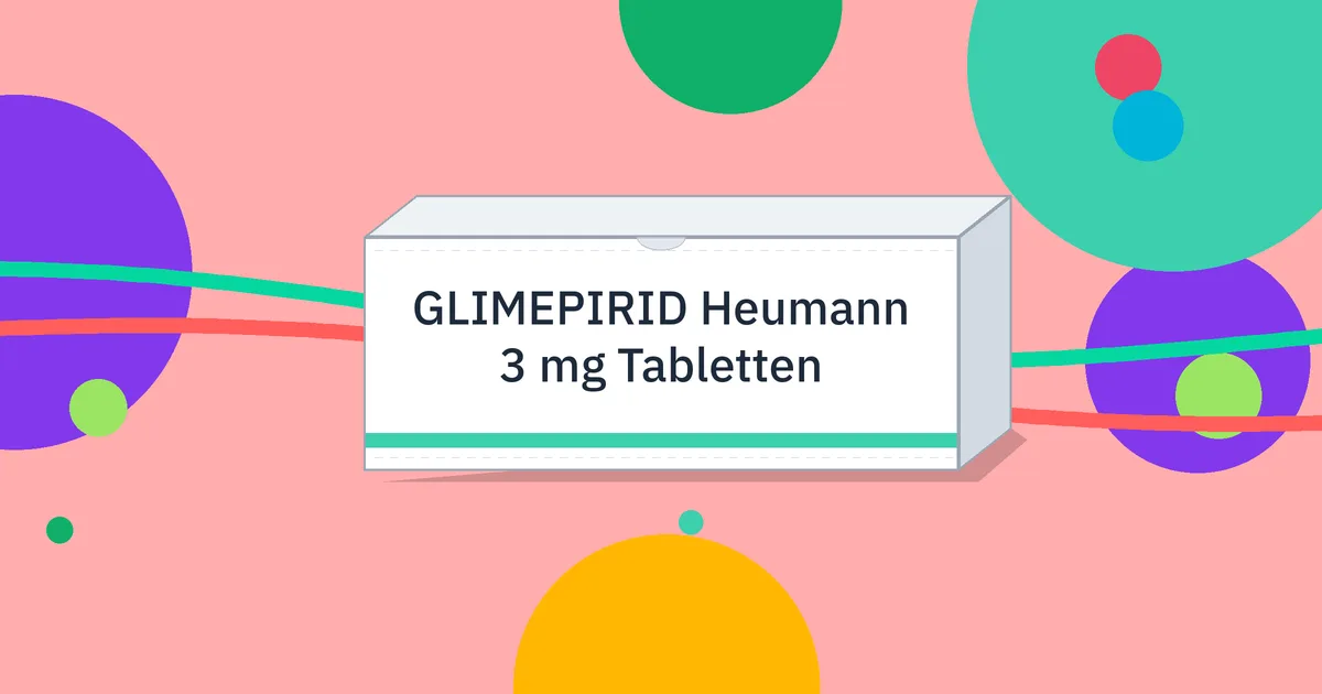 Symbolbild: Packung mit der Aufschrift GLIMEPIRID Heumann 3 mg Tabletten (PZN 01694571) – Verfügbarkeit und Bezug in Apotheken in Frankfurt am Main