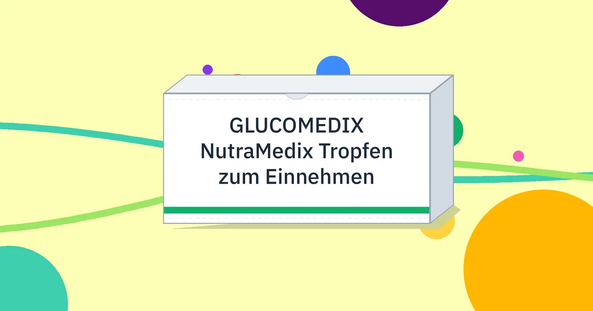 Symbolbild: Packung mit der Aufschrift GLUCOMEDIX NutraMedix Tropfen zum Einnehmen (PZN 19296115) – Verfügbarkeit und Bezug in Apotheken in Frankfurt am Main