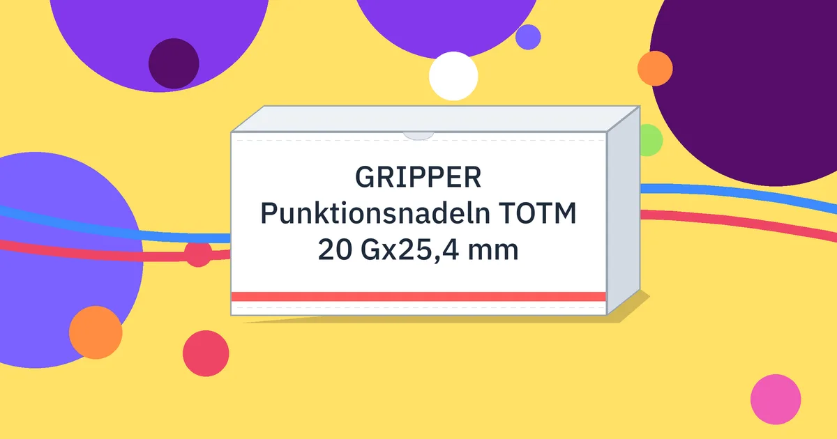Symbolbild: Packung mit der Aufschrift GRIPPER Punktionsnadeln TOTM 20 Gx25,4 mm (PZN 00108281) – Verfügbarkeit und Bezug in Apotheken in Frankfurt am Main