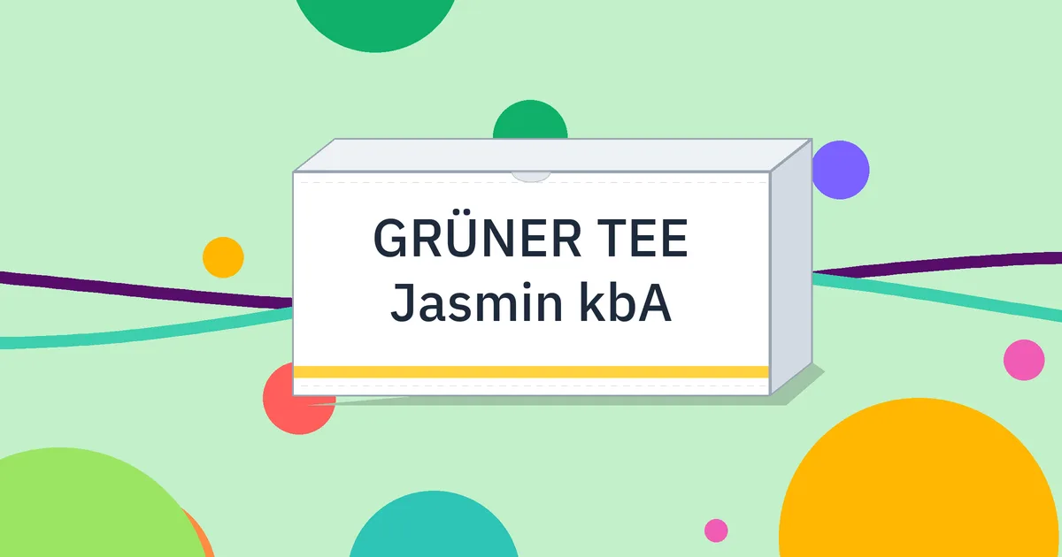 Symbolbild: Packung mit der Aufschrift GRÜNER TEE Jasmin kbA (PZN 02165656) – Verfügbarkeit und Bezug in Apotheken in Frankfurt am Main