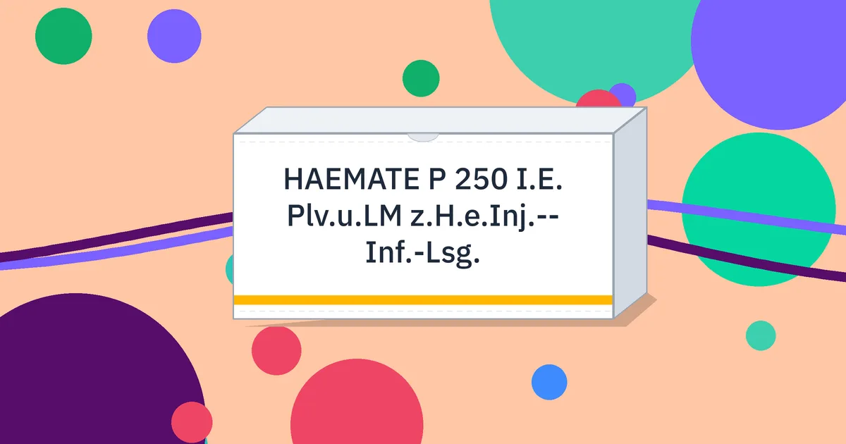 Symbolbild: Packung mit der Aufschrift HAEMATE P 250 I.E. Plv.u.LM z.H.e.Inj.--Inf.-Lsg. (PZN 03331097) – Verfügbarkeit und Bezug in Apotheken in Frankfurt am Main