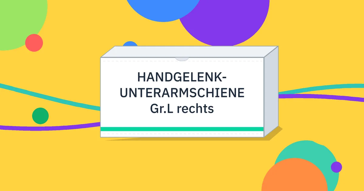 Symbolbild: Packung mit der Aufschrift HANDGELENK-UNTERARMSCHIENE Gr.L rechts (PZN 10288491) – Verfügbarkeit und Bezug in Apotheken in Frankfurt am Main