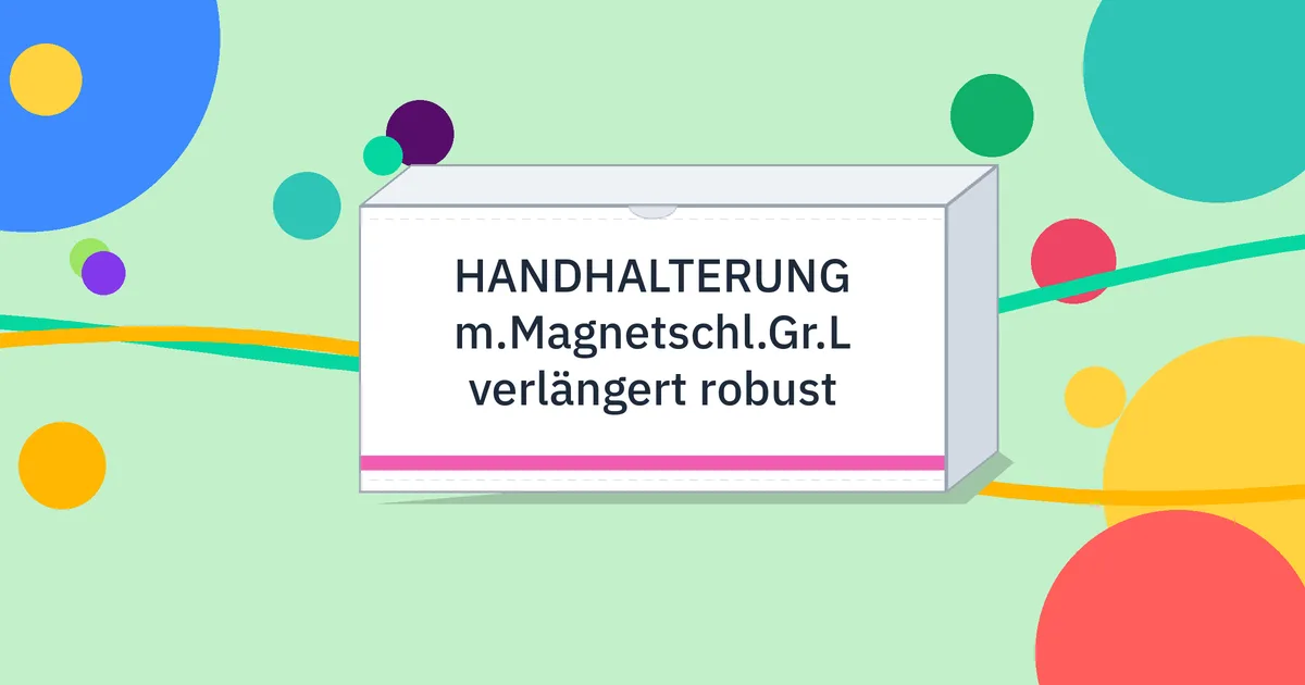 Symbolbild: Packung mit der Aufschrift HANDHALTERUNG m.Magnetschl.Gr.L verlängert robust (PZN 05025878) – Verfügbarkeit und Bezug in Apotheken in Frankfurt am Main