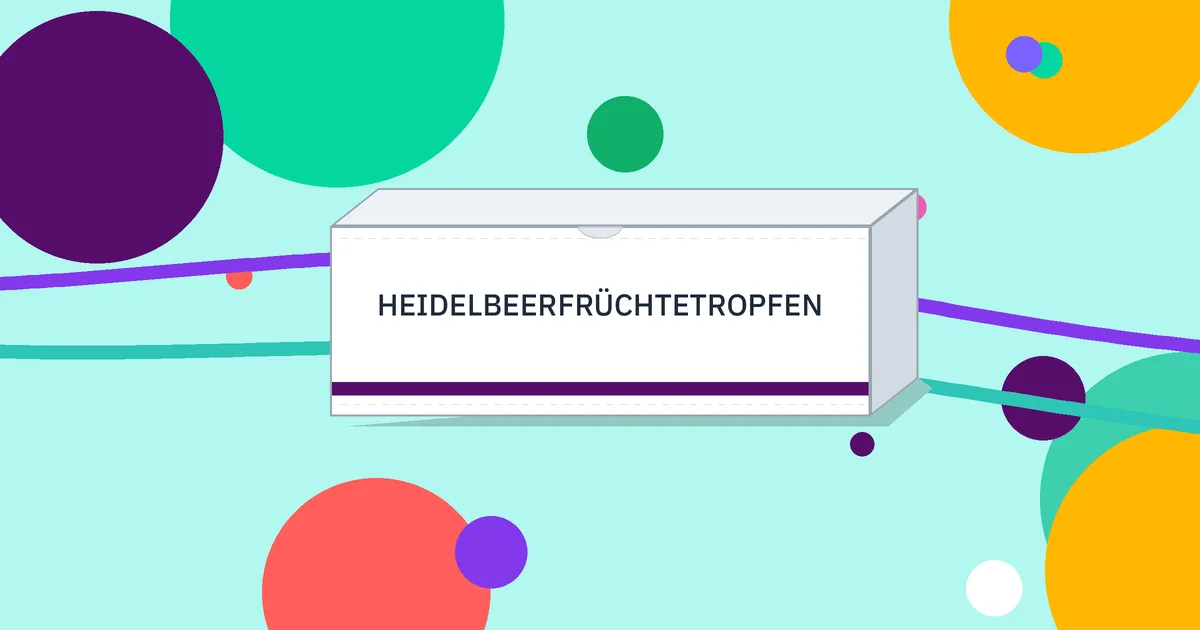 Symbolbild: Packung mit der Aufschrift HEIDELBEERFRÜCHTETROPFEN (PZN 11602110) – Verfügbarkeit und Bezug in Apotheken in Frankfurt am Main