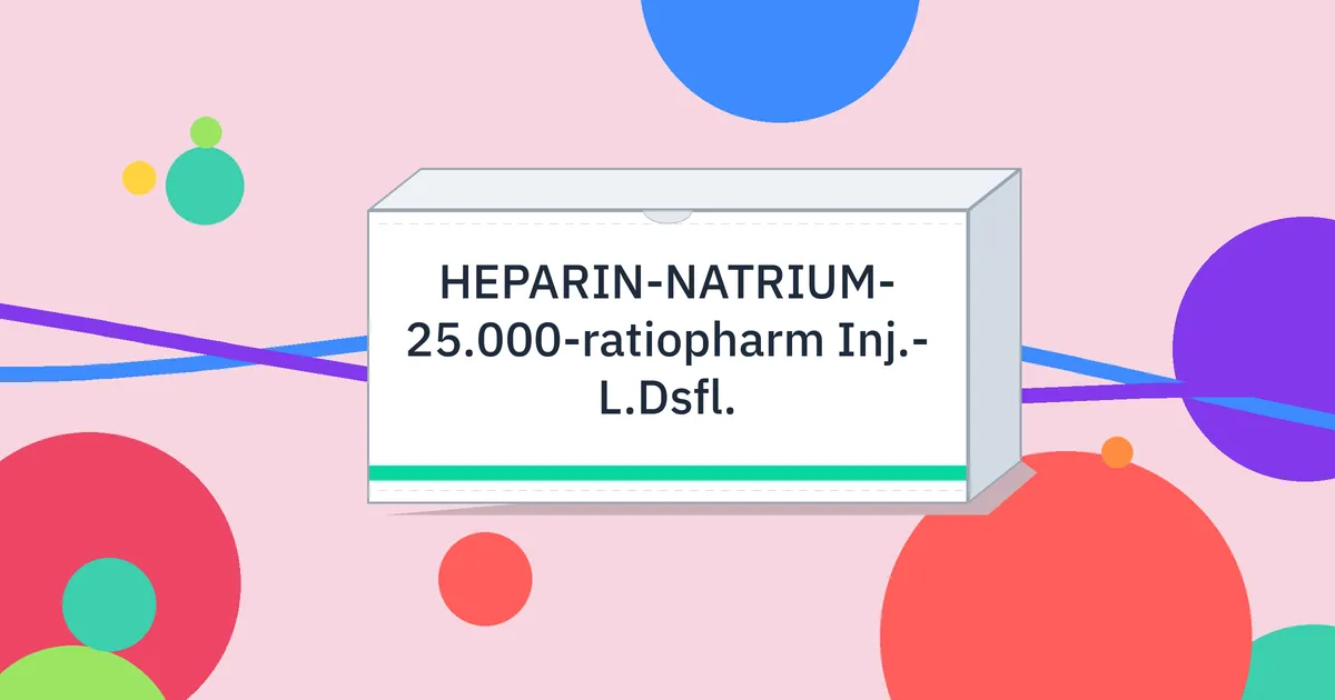 Symbolbild: Packung mit der Aufschrift HEPARIN-NATRIUM-25.000-ratiopharm Inj.-L.Dsfl. (PZN 03029843) – Verfügbarkeit und Bezug in Apotheken in Frankfurt am Main