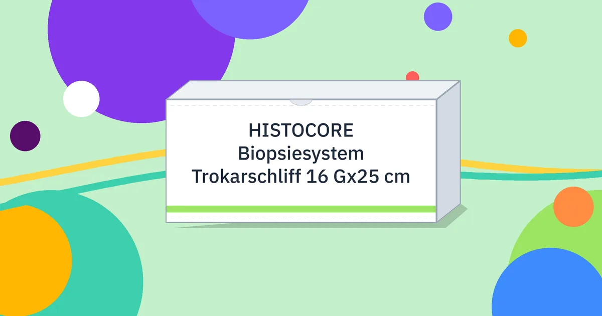 Symbolbild: Packung mit der Aufschrift HISTOCORE Biopsiesystem Trokarschliff 16 Gx25 cm (PZN 18794058) – Verfügbarkeit und Bezug in Apotheken in Frankfurt am Main