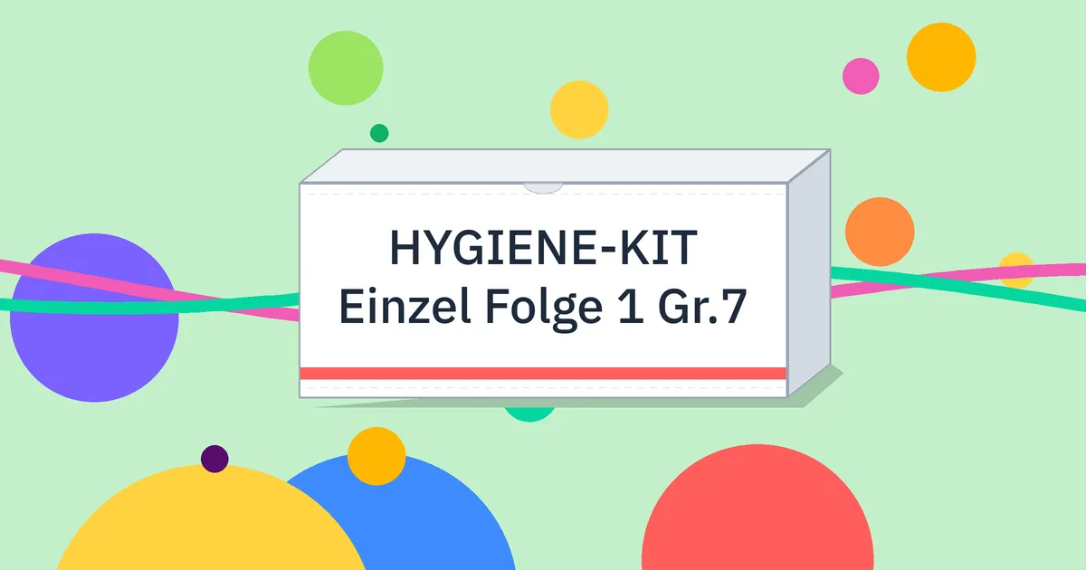 Symbolbild: Packung mit der Aufschrift HYGIENE-KIT Einzel Folge 1 Gr.7 (PZN 17443434) – Verfügbarkeit und Bezug in Apotheken in Frankfurt am Main