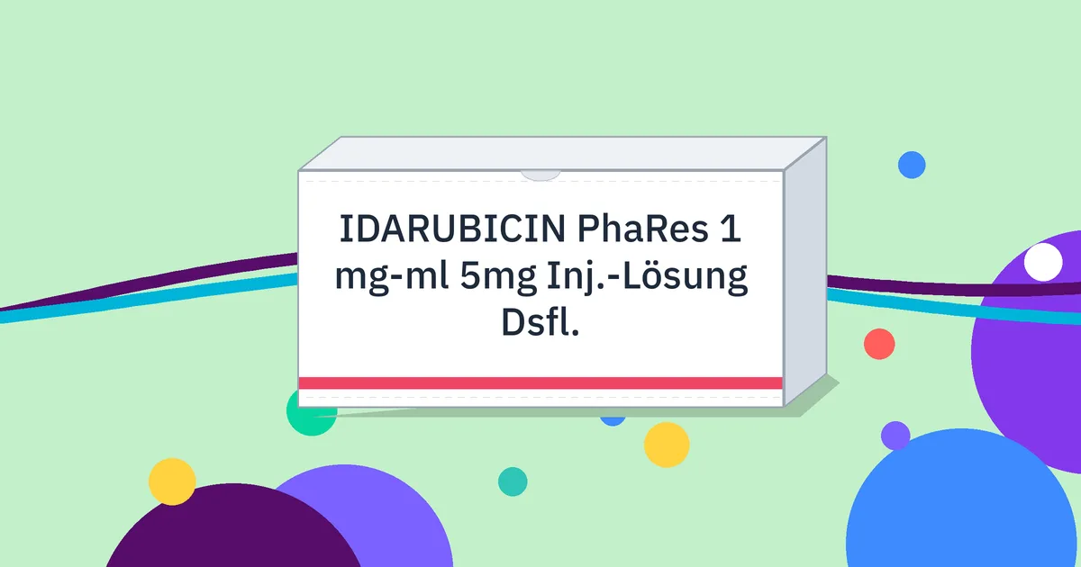 Symbolbild: Packung mit der Aufschrift IDARUBICIN PhaRes 1 mg-ml 5mg Inj.-Lösung Dsfl. (PZN 19416772) – Verfügbarkeit und Bezug in Apotheken in Frankfurt am Main