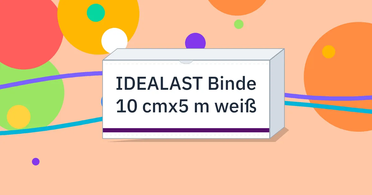 Symbolbild: Packung mit der Aufschrift IDEALAST Binde 10 cmx5 m weiß (PZN 12594737) – Verfügbarkeit und Bezug in Apotheken in Frankfurt am Main