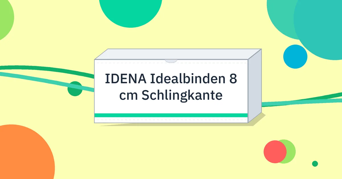 Symbolbild: Packung mit der Aufschrift IDENA Idealbinden 8 cm Schlingkante (PZN 02724920) – Verfügbarkeit und Bezug in Apotheken in Frankfurt am Main