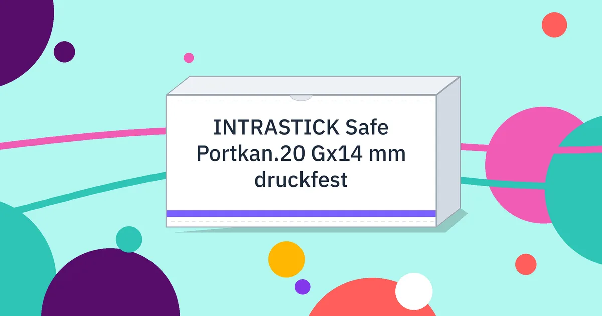 Symbolbild: Packung mit der Aufschrift INTRASTICK Safe Portkan.20 Gx14 mm druckfest (PZN 09315030) – Verfügbarkeit und Bezug in Apotheken in Frankfurt am Main