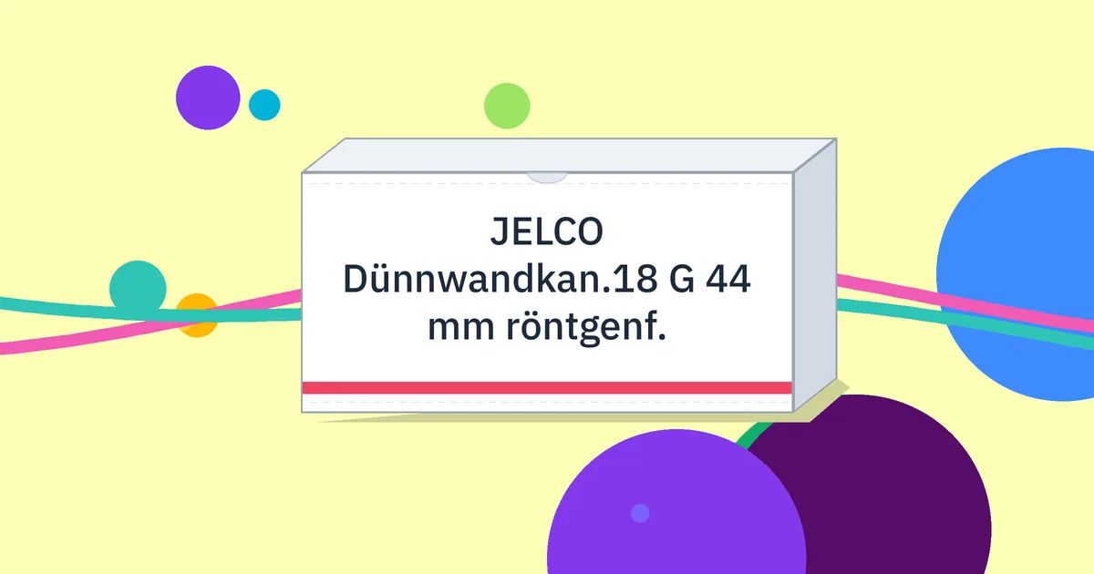 Symbolbild: Packung mit der Aufschrift JELCO Dünnwandkan.18 G 44 mm röntgenf. (PZN 09106390) – Verfügbarkeit und Bezug in Apotheken in Frankfurt am Main