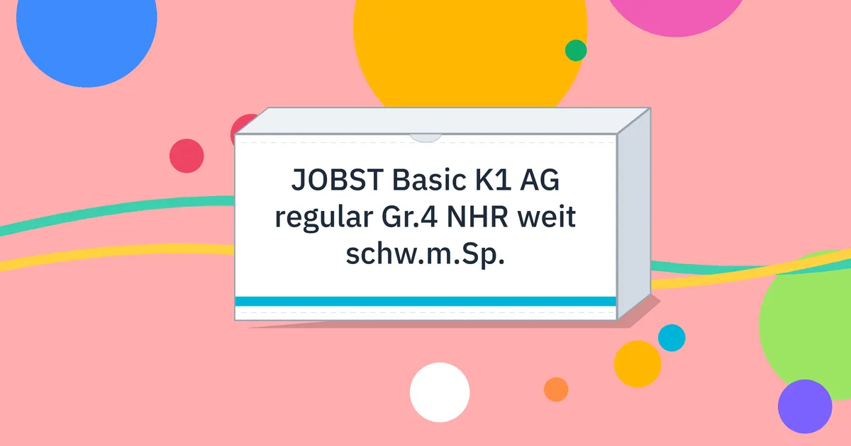 Symbolbild: Packung mit der Aufschrift JOBST Basic K1 AG regular Gr.4 NHR weit schw.m.Sp. (PZN 15310054) – Verfügbarkeit und Bezug in Apotheken in Frankfurt am Main
