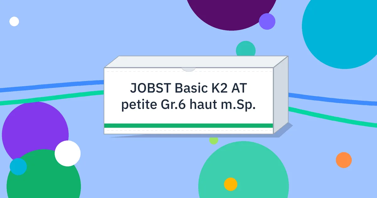 Symbolbild: Packung mit der Aufschrift JOBST Basic K2 AT petite Gr.6 haut m.Sp. (PZN 13060481) – Verfügbarkeit und Bezug in Apotheken in Frankfurt am Main