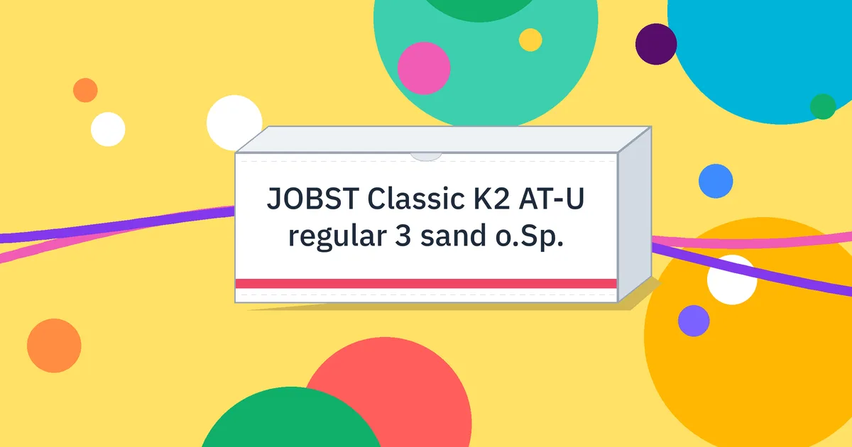 Symbolbild: Packung mit der Aufschrift JOBST Classic K2 AT-U regular 3 sand o.Sp. (PZN 13069594) – Verfügbarkeit und Bezug in Apotheken in Frankfurt am Main