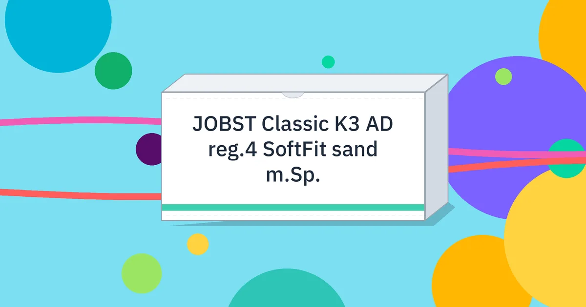 Symbolbild: Packung mit der Aufschrift JOBST Classic K3 AD reg.4 SoftFit sand m.Sp. (PZN 14223979) – Verfügbarkeit und Bezug in Apotheken in Frankfurt am Main