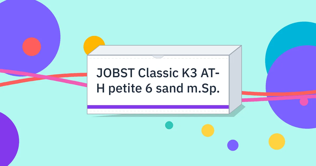 Symbolbild: Packung mit der Aufschrift JOBST Classic K3 AT-H petite 6 sand m.Sp. (PZN 13076766) – Verfügbarkeit und Bezug in Apotheken in Frankfurt am Main