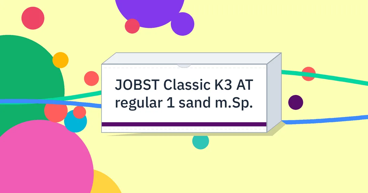 Symbolbild: Packung mit der Aufschrift JOBST Classic K3 AT regular 1 sand m.Sp. (PZN 13078021) – Verfügbarkeit und Bezug in Apotheken in Frankfurt am Main
