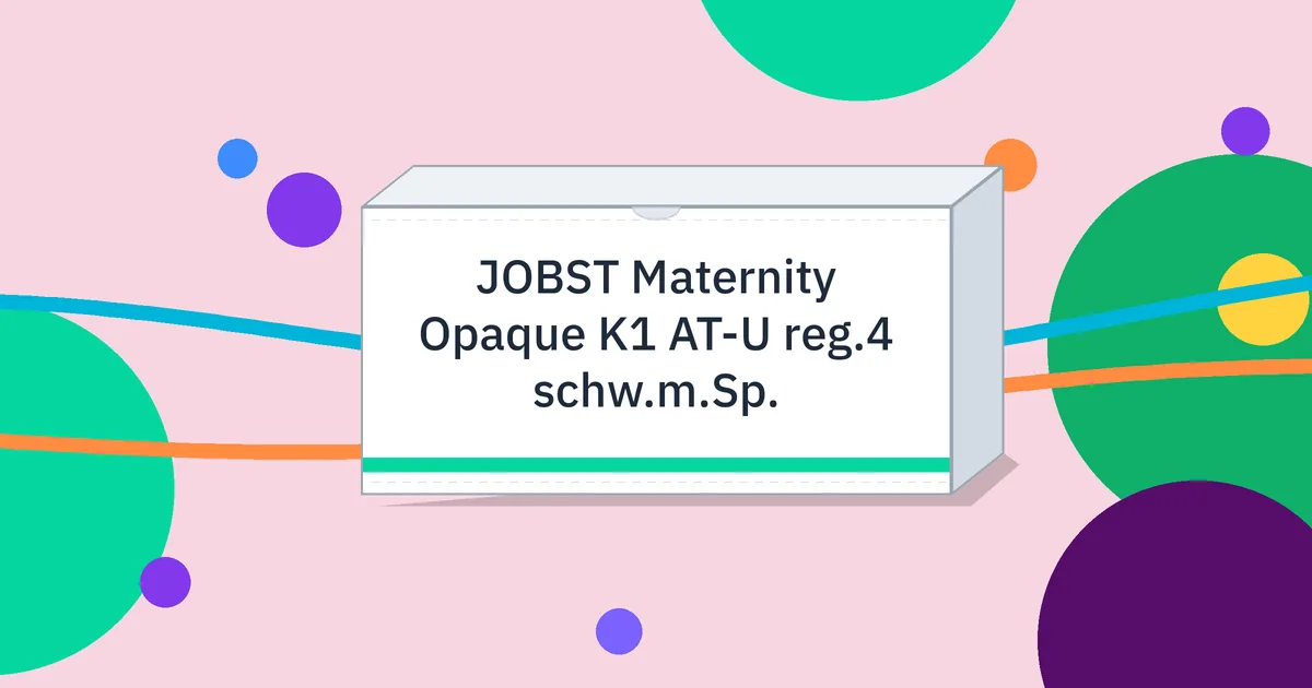 Symbolbild: Packung mit der Aufschrift JOBST Maternity Opaque K1 AT-U reg.4 schw.m.Sp. (PZN 15852921) – Verfügbarkeit und Bezug in Apotheken in Frankfurt am Main