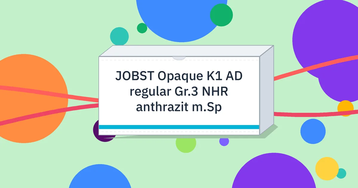 Symbolbild: Packung mit der Aufschrift JOBST Opaque K1 AD regular Gr.3 NHR anthrazit m.Sp (PZN 16263546) – Verfügbarkeit und Bezug in Apotheken in Frankfurt am Main