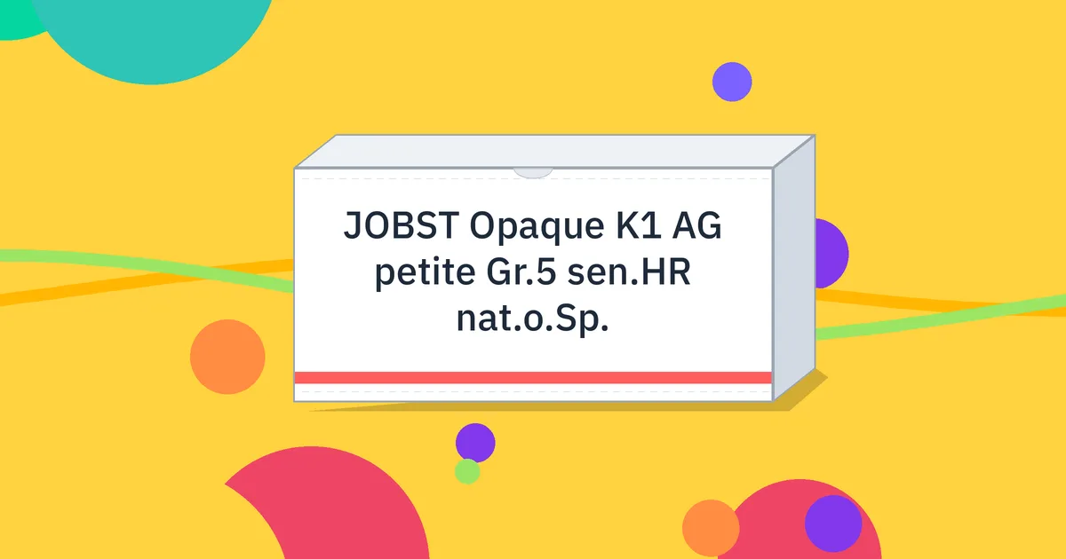 Symbolbild: Packung mit der Aufschrift JOBST Opaque K1 AG petite Gr.5 sen.HR nat.o.Sp. (PZN 13089036) – Verfügbarkeit und Bezug in Apotheken in Frankfurt am Main