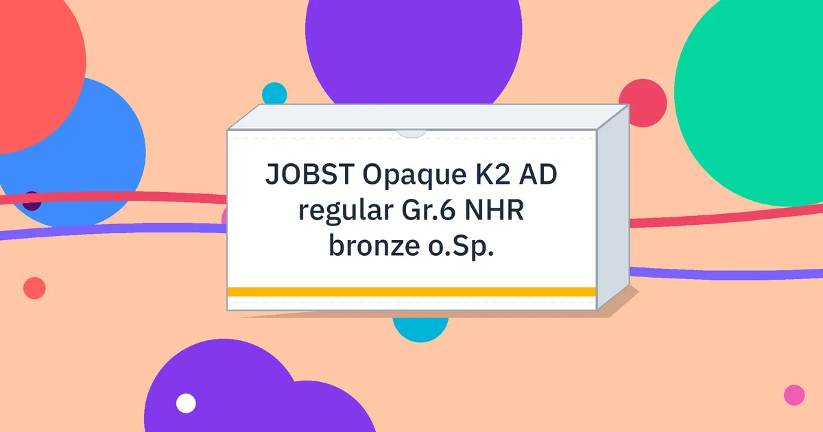 Symbolbild: Packung mit der Aufschrift JOBST Opaque K2 AD regular Gr.6 NHR bronze o.Sp. (PZN 13111296) – Verfügbarkeit und Bezug in Apotheken in Frankfurt am Main