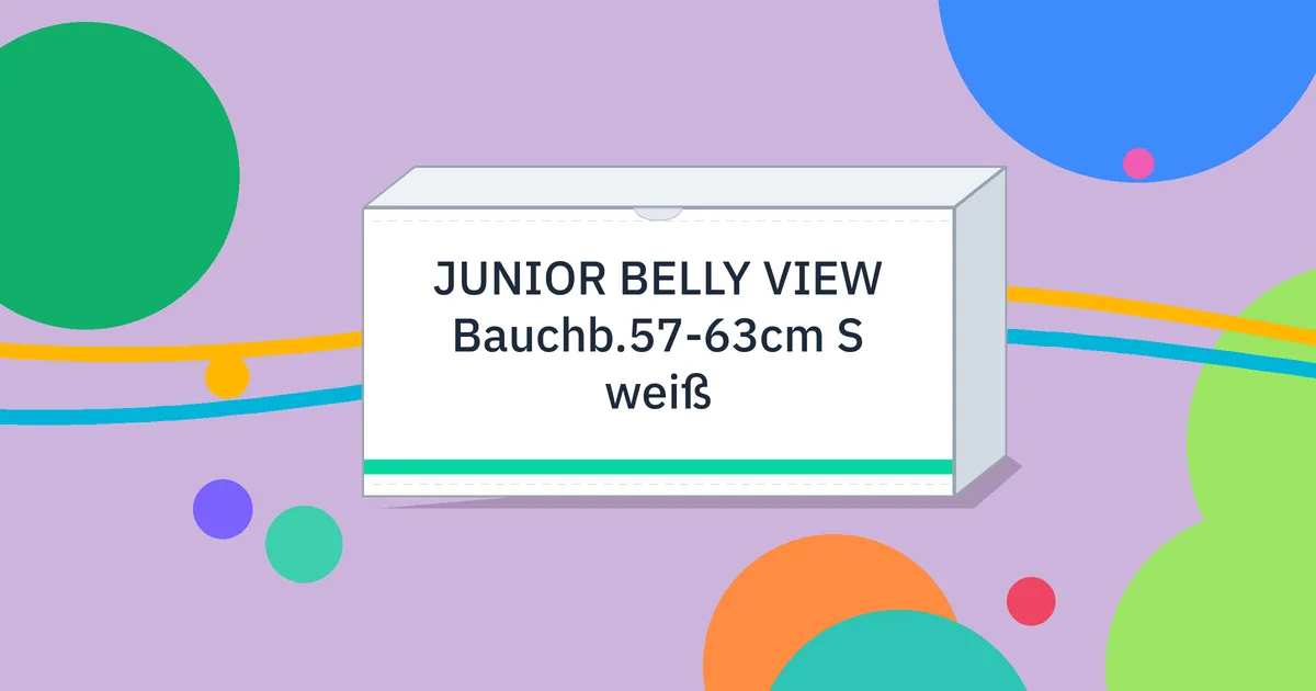 Symbolbild: Packung mit der Aufschrift JUNIOR BELLY VIEW Bauchb.57-63cm S weiß (PZN 16537593) – Verfügbarkeit und Bezug in Apotheken in Frankfurt am Main