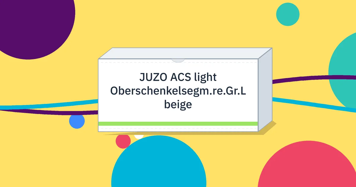 Symbolbild: Packung mit der Aufschrift JUZO ACS light Oberschenkelsegm.re.Gr.L beige (PZN 13885419) – Verfügbarkeit und Bezug in Apotheken in Frankfurt am Main