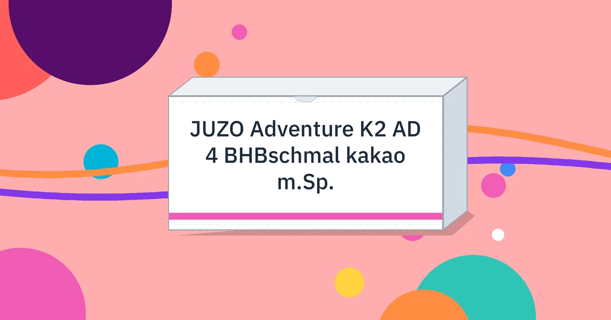 Symbolbild: Packung mit der Aufschrift JUZO Adventure K2 AD 4 BHBschmal kakao m.Sp. (PZN 15497271) – Verfügbarkeit und Bezug in Apotheken in Frankfurt am Main